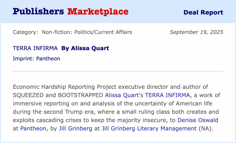 Deal Announcement: TERRA INFIRMA by Alissa Quart – Jill Grinberg ...